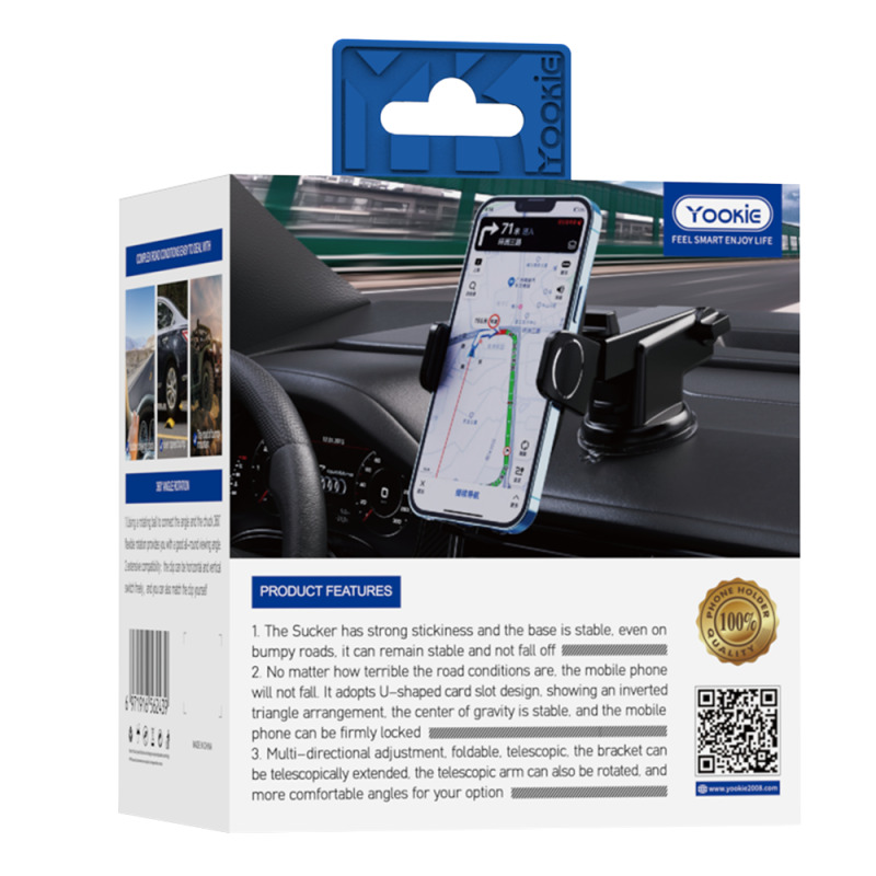 Универсална стойка за телефон Yookie YC09, За кола, Черен - 17725 ...